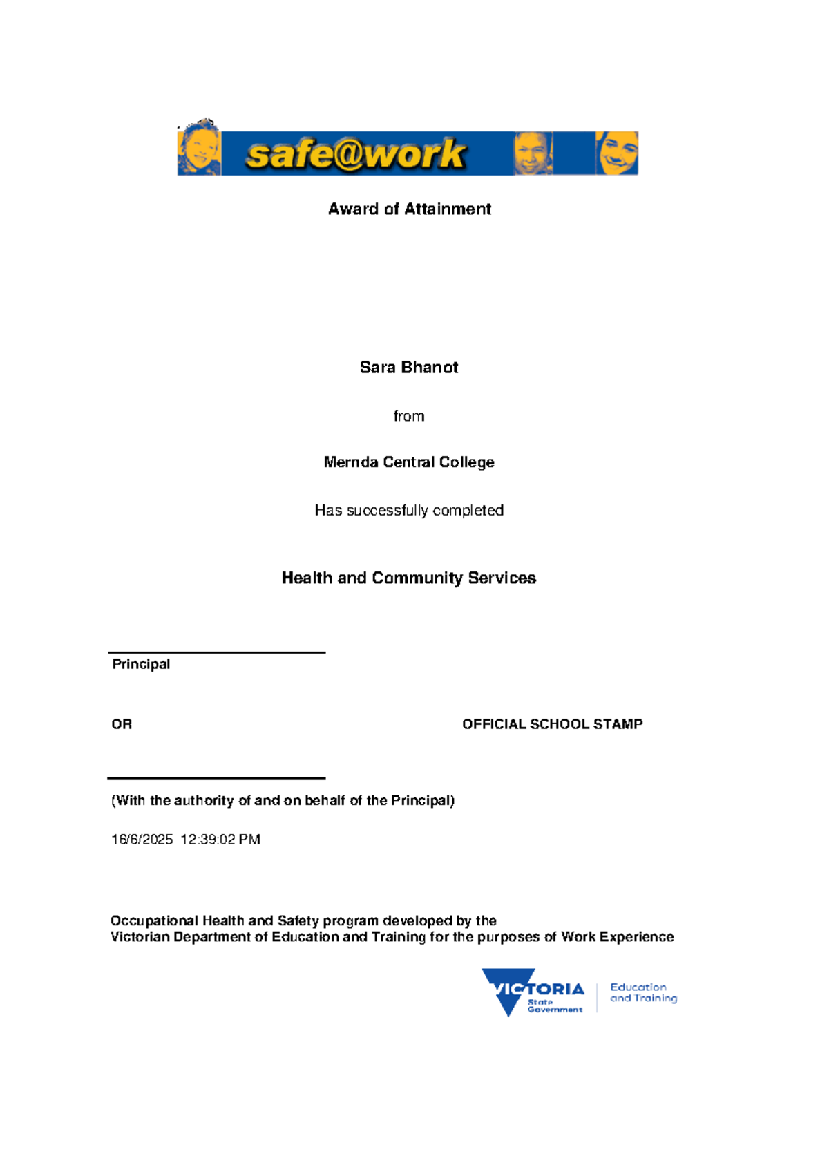 Health and community services - Sara Bhanot Award of Attainment Mernda ...