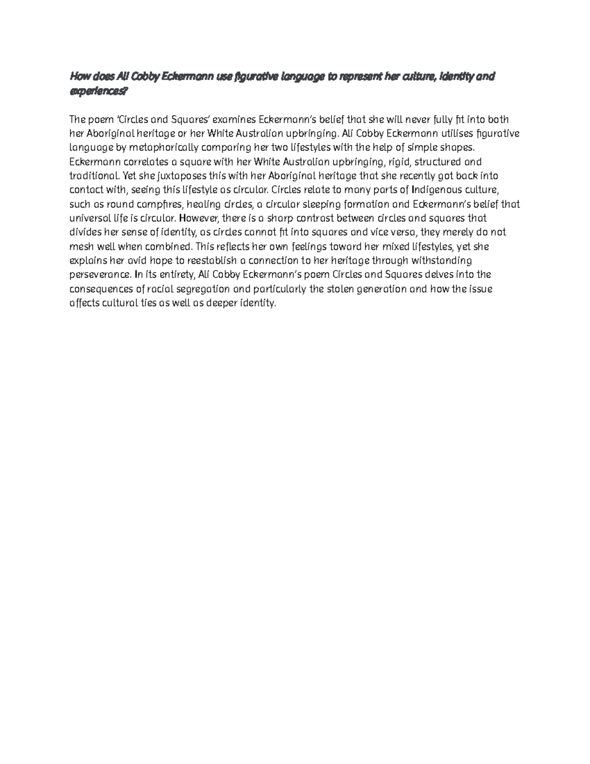 Analysis of Figurative Language in Ali Cob Eckermann's 'Circles and Squares' - Studocu