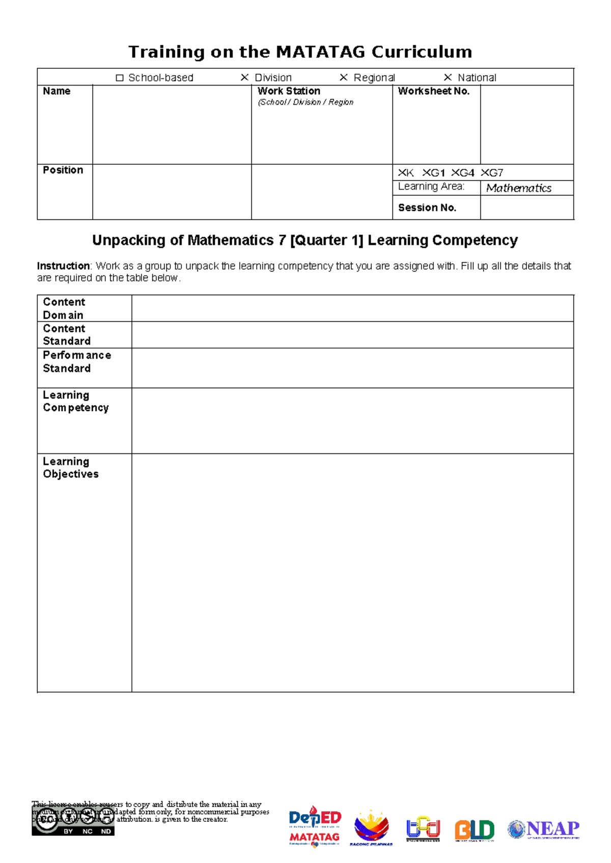 Worksheet-Unpacking - matatag - Training on the MATATAG Curriculum ...