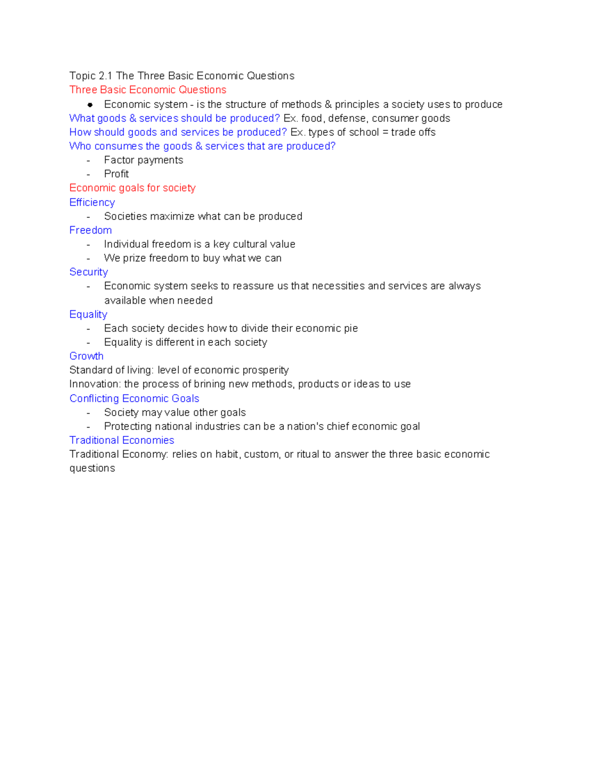 Topic 2.1 The Three Basic Economic Questions - Topic 2 The Three Basic ...