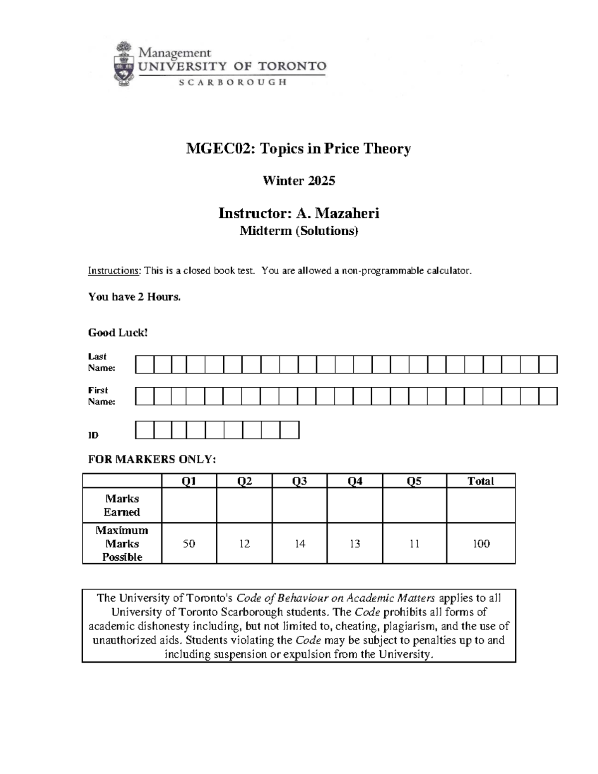 MGEC02: Midterm Solutions for Price Theory Winter 2025 - Studocu