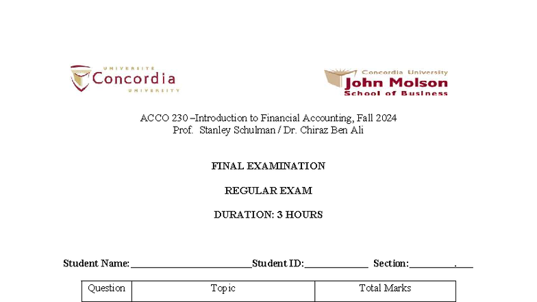 ACCO 230 Financial Accounting Final Exam Fall 2024 Questions and ...