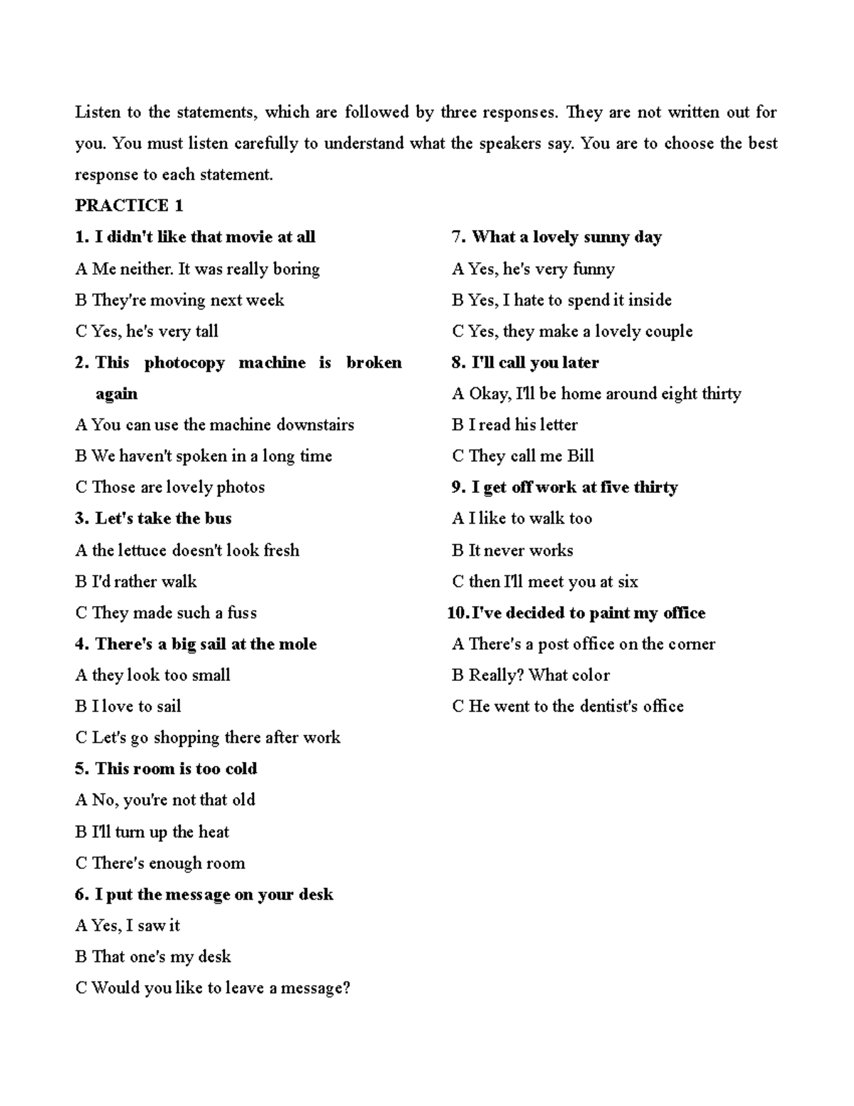 Listening Practice Exercises for ESL Students - Studocu