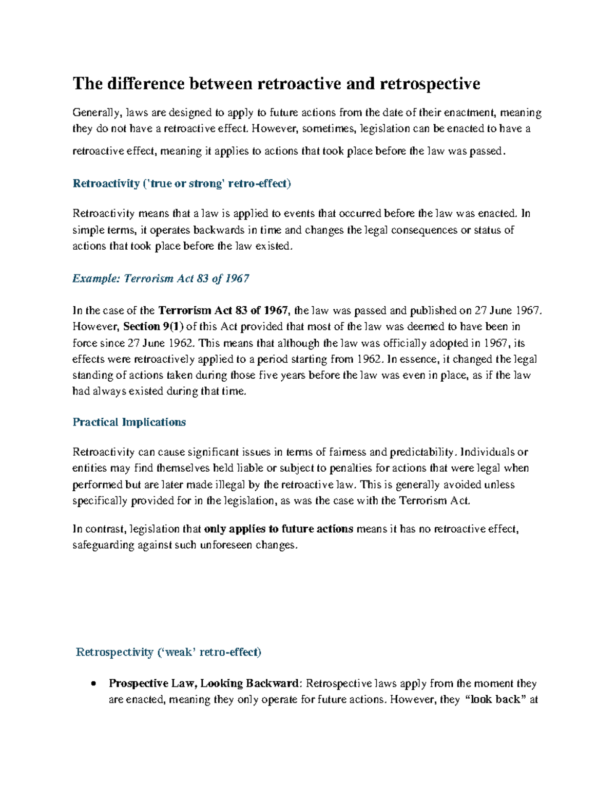 JURI 2024: Understanding Retroactive vs. Retrospective Laws in Context - Studocu