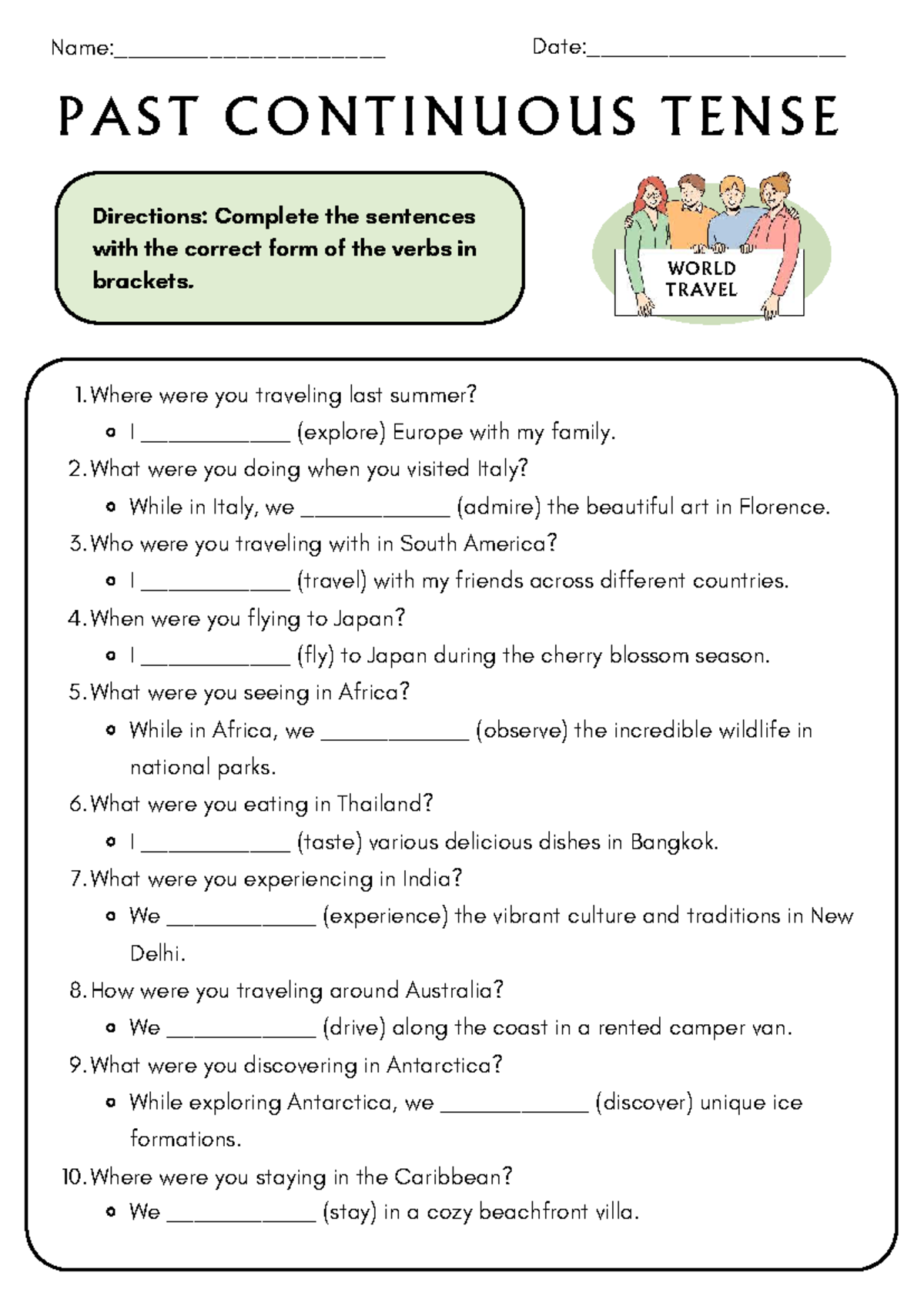 9th Grade English: Past Continuous Tense Exercises - Studocu