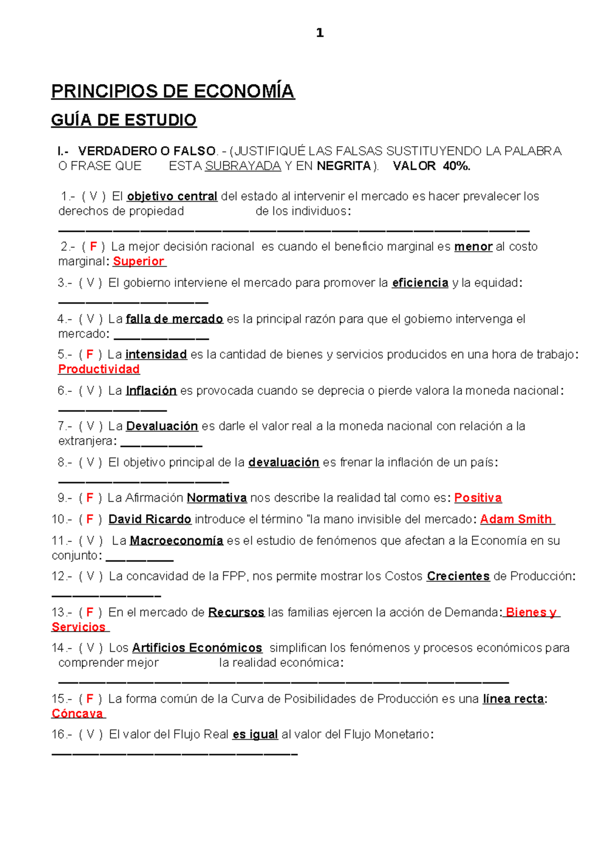 Guia Primer Parcial principios de economia - 1 PRINCIPIOS DE ECONOMÍA GUÍA DE ESTUDIO I ...