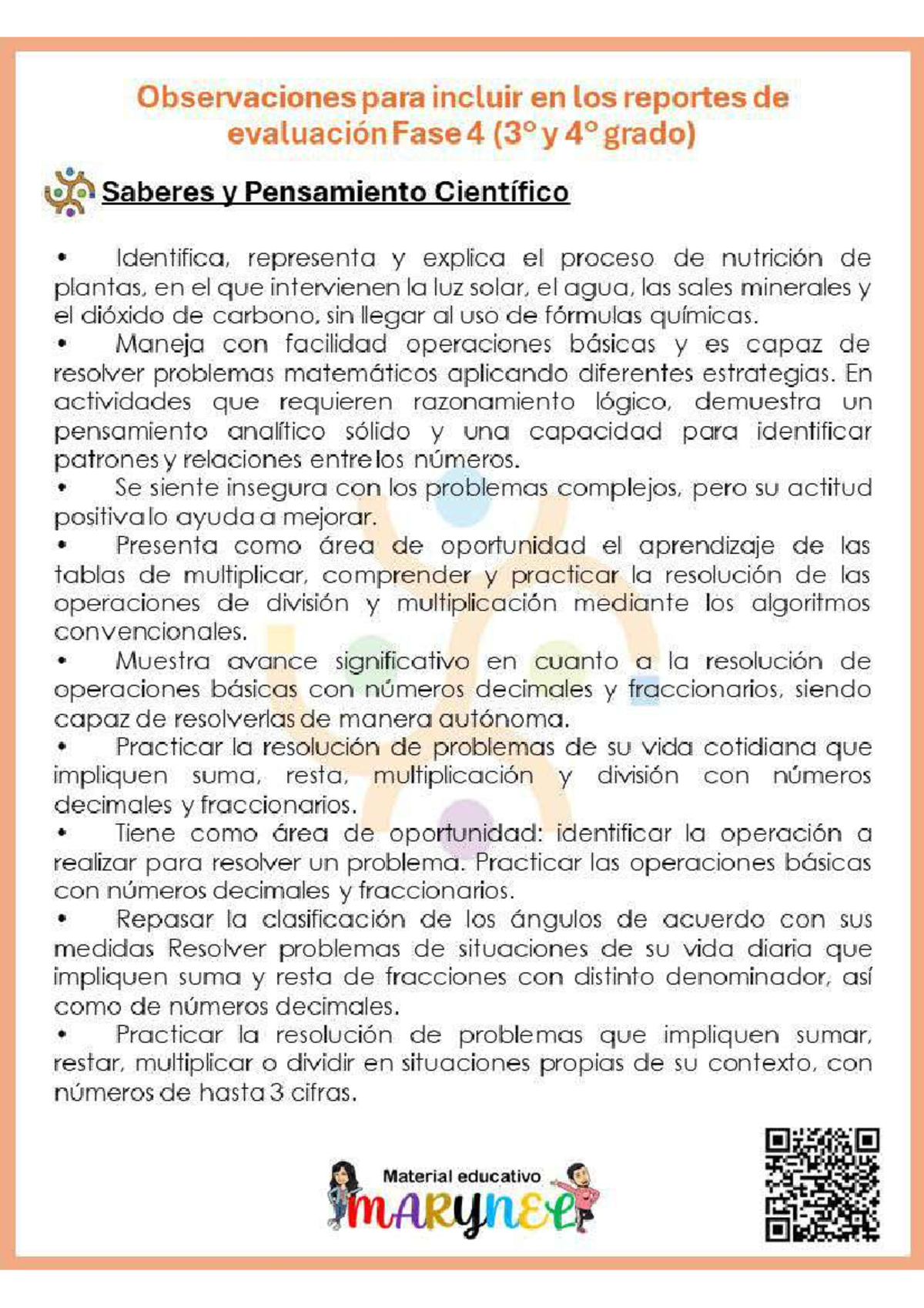 Observaciones de Saberes y Pensamiento Científico - Fase 4 Grado - Studocu