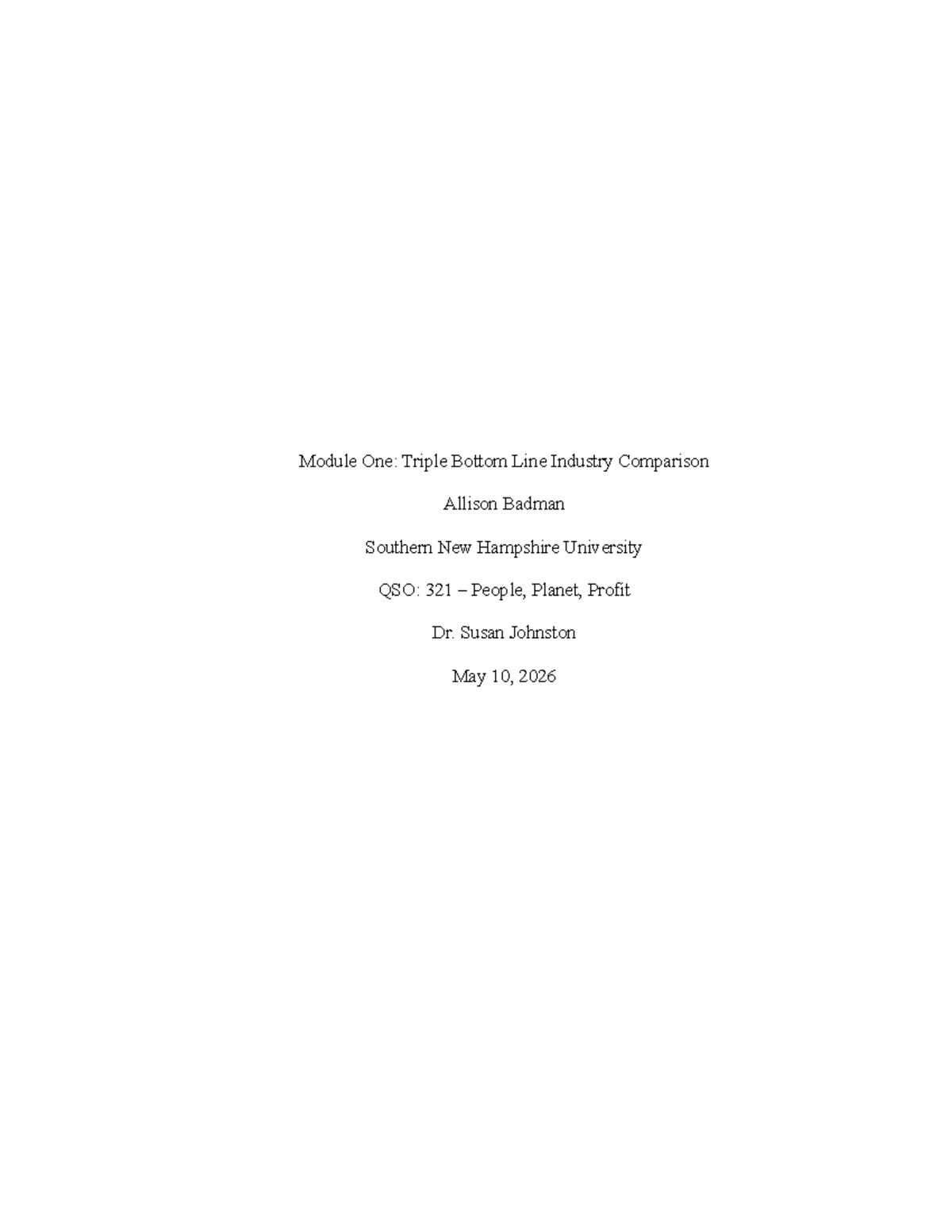 QSO 321: Module 1 - Triple Bottom Line Industry Analysis - Studocu
