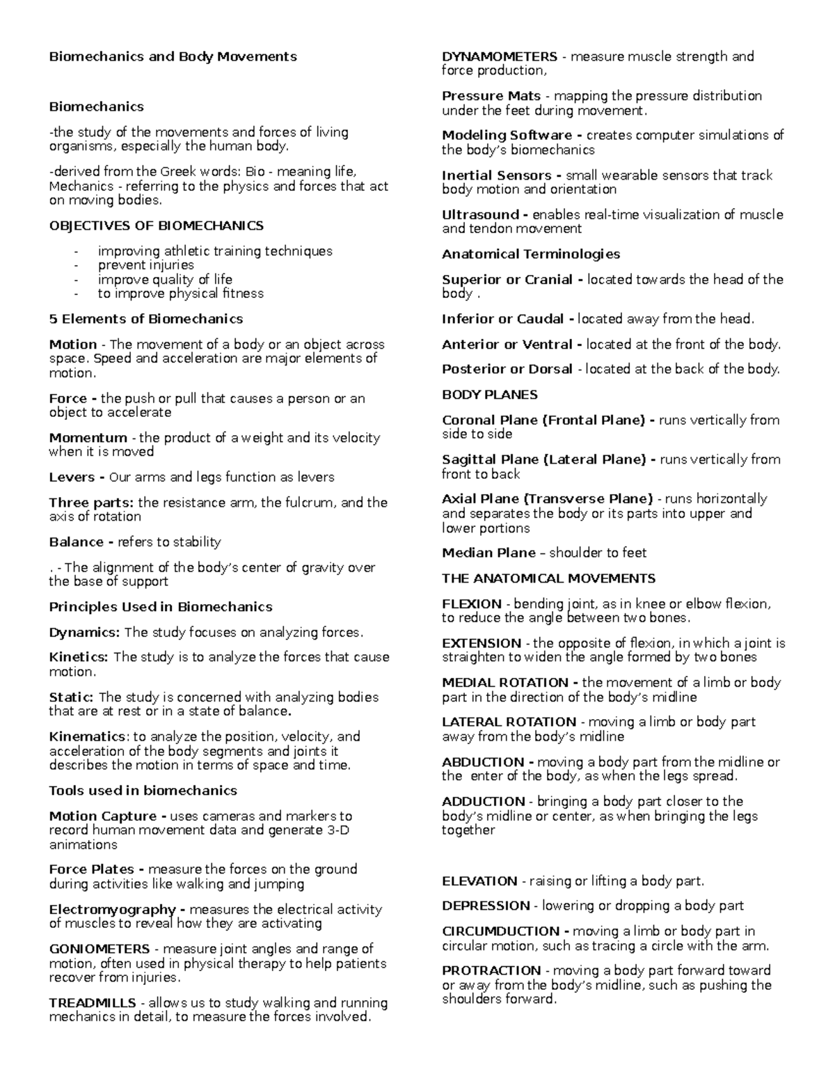 Biomechanics and Body Movements - Biomechanics and Body Movements ...