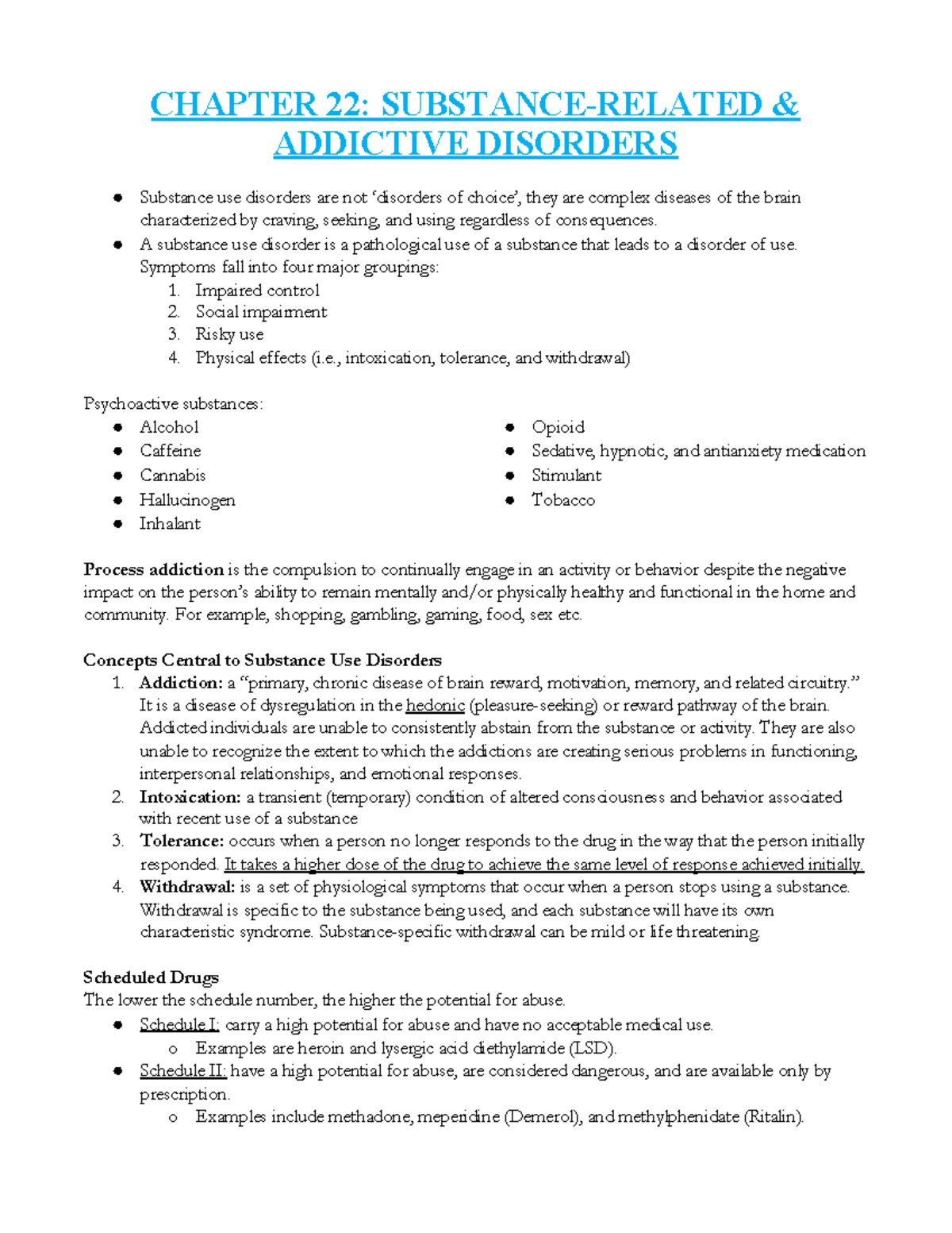 Substance Use Disorders: EXAM 3 Study Guide for CH 22 - Studocu