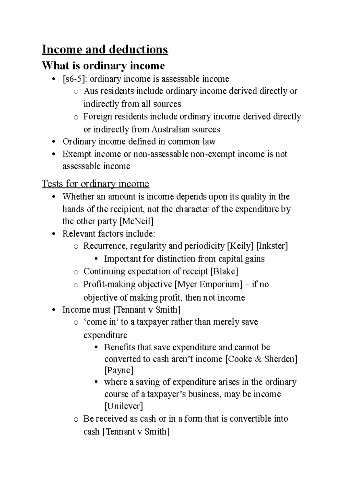 Week 3 Notes LAWS5144 - Income and deductions What is ordinary income ...