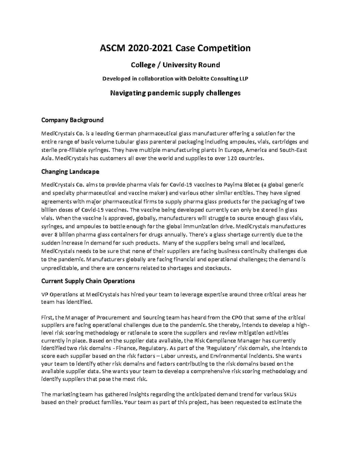 ASCM 2021 Case Comp: Navigating Supply Challenges Amid COVID-19 - Studocu