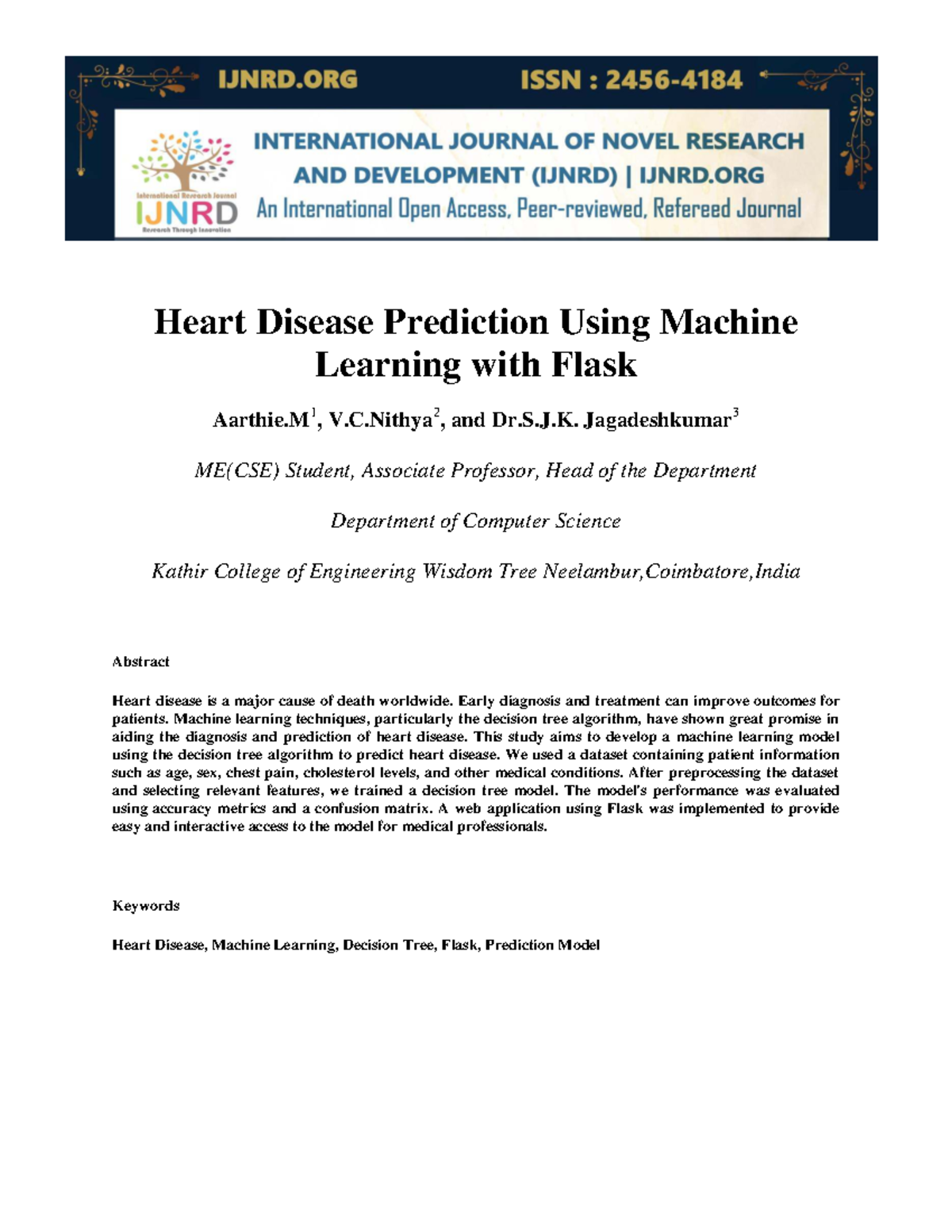 Heart Disease Prediction Model Using ML & Flask - ME(CSE) Project - Studocu