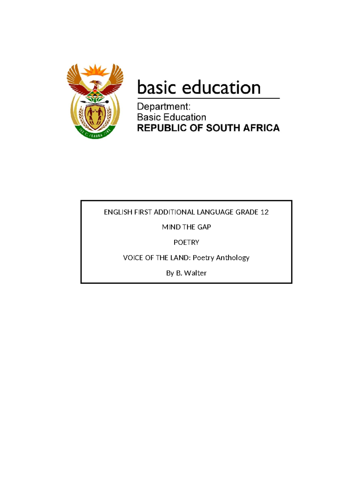 **Grade 12 EFAL Poetry Analysis: Mind the Gap Study Guide** - Studocu