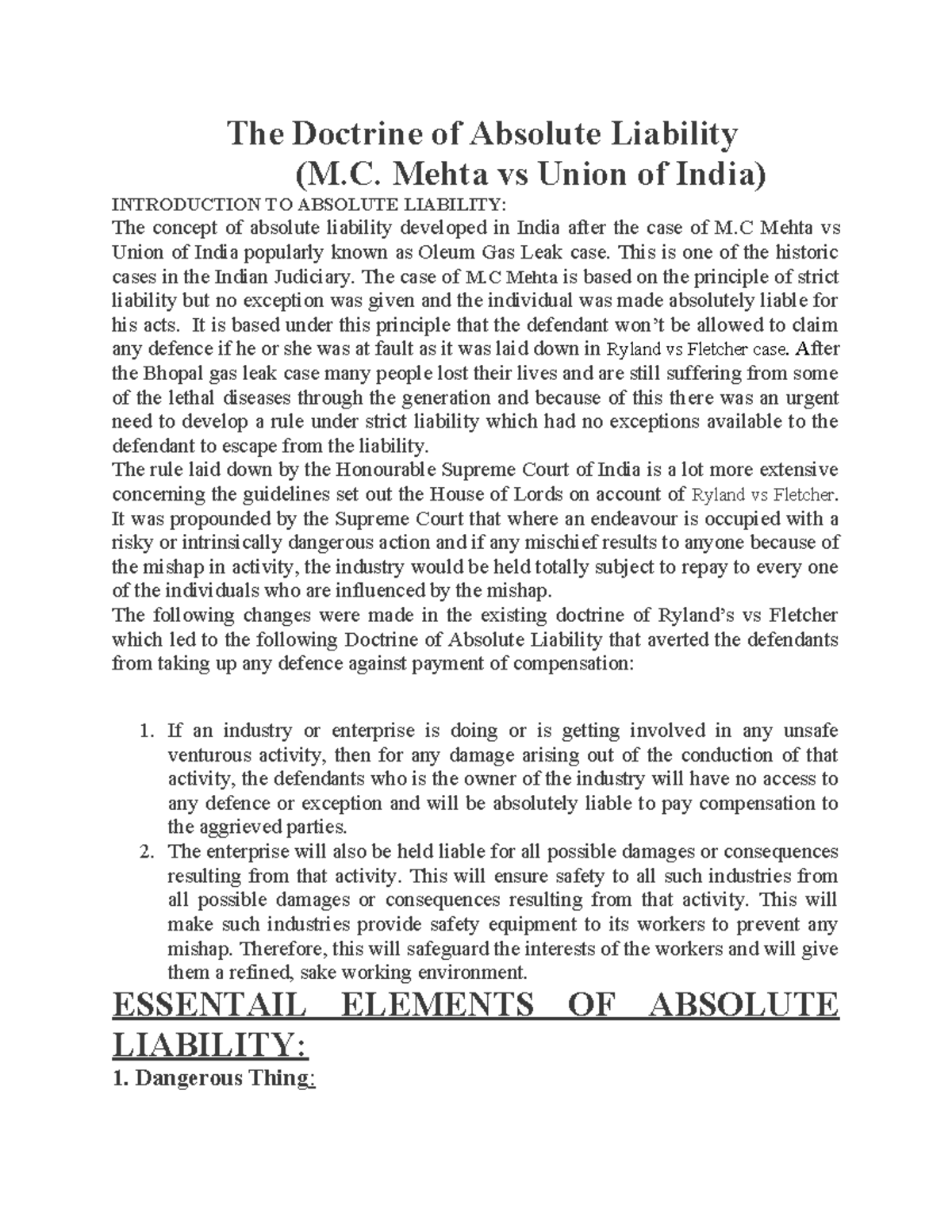 Absolute Liability - helpful - The Doctrine of Absolute Liability (M ...