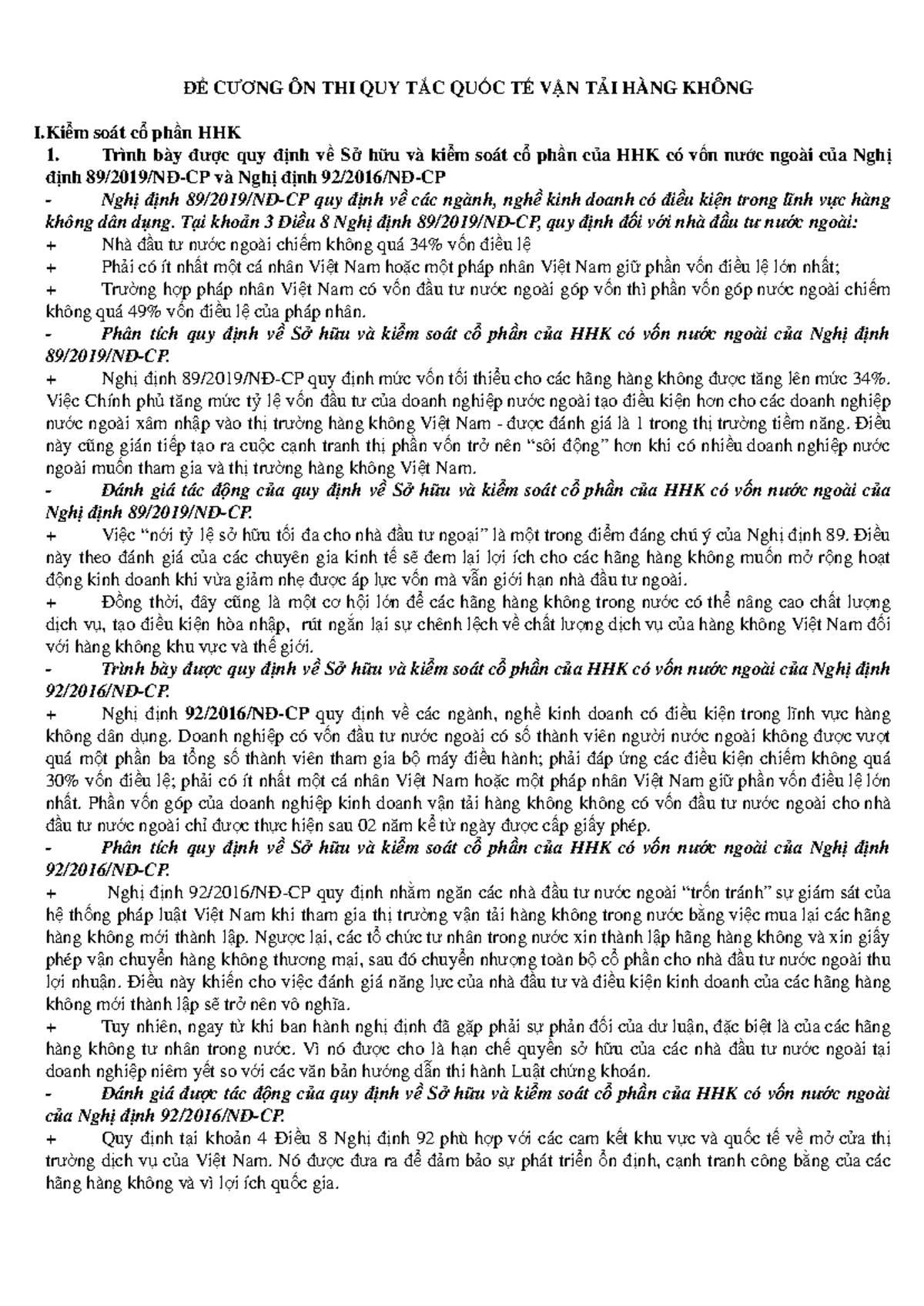 ĐỀ CƯƠNG ÔN THI QUY TẮC QUỐC TẾ VẬN TẢI HÀNG KHÔNG - TỔNG HỢP KIẾN THỨC - Studocu