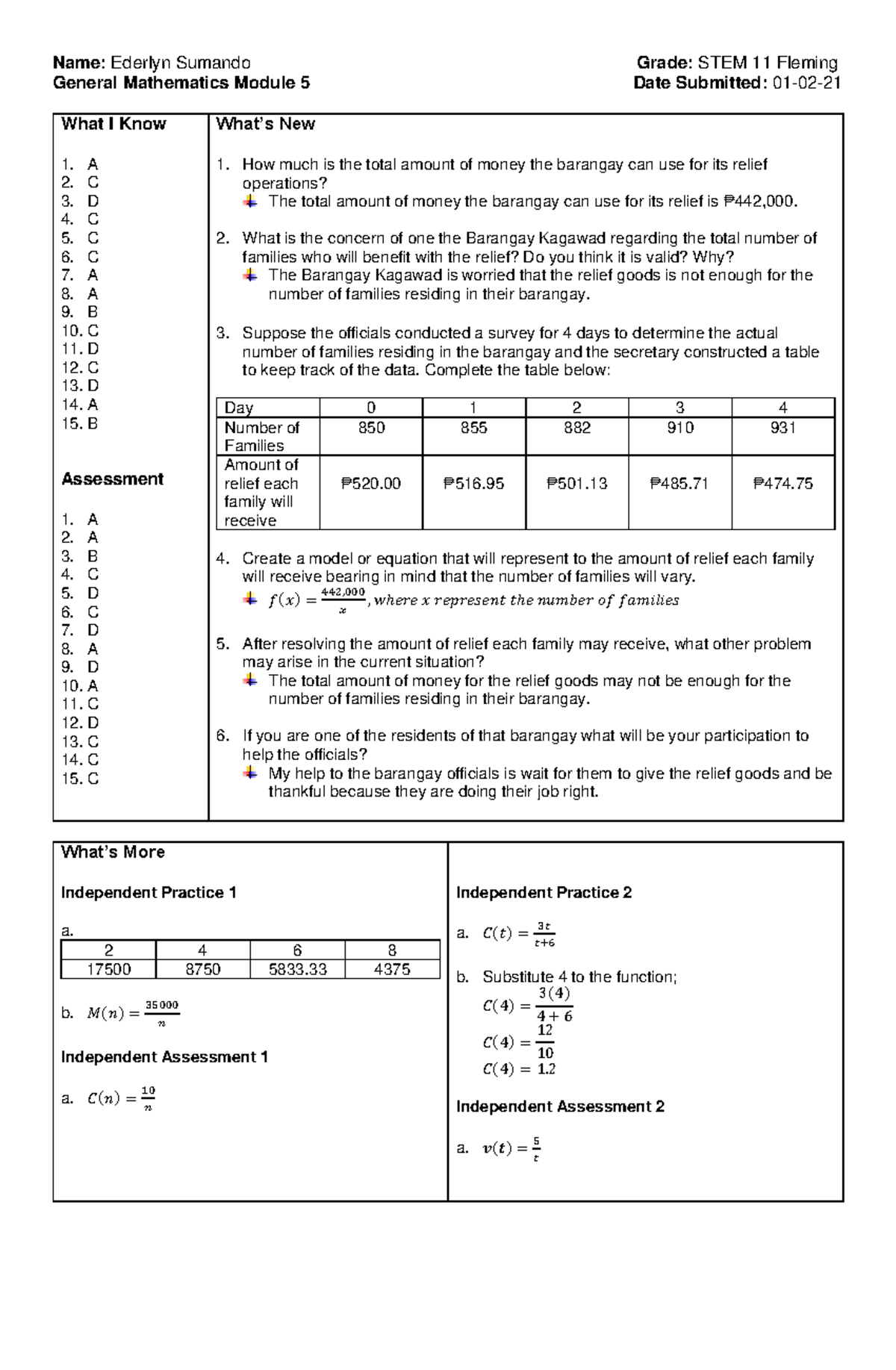 General Mathematics M5 Final Exam Answers - Ederlyn Sumando - Studocu