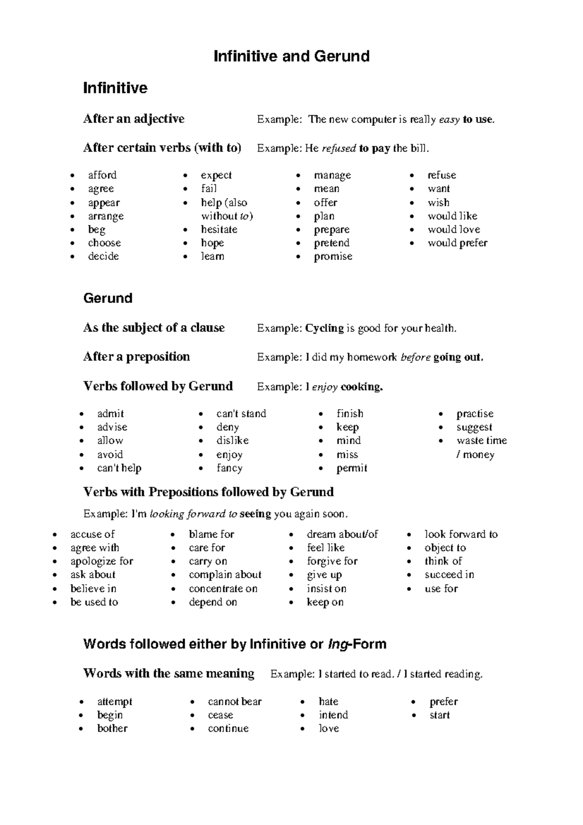 Gerund or Infinitive - Apuntes 1 - Infinitive and Gerund Infinitive ...