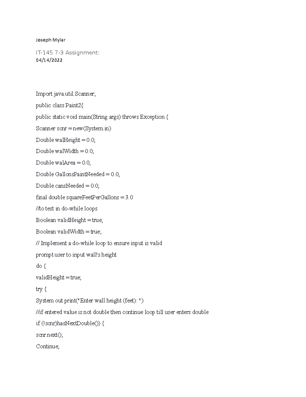 7-3 Assignment Using Java API Documentation - Copy - Joseph Mylar IT ...