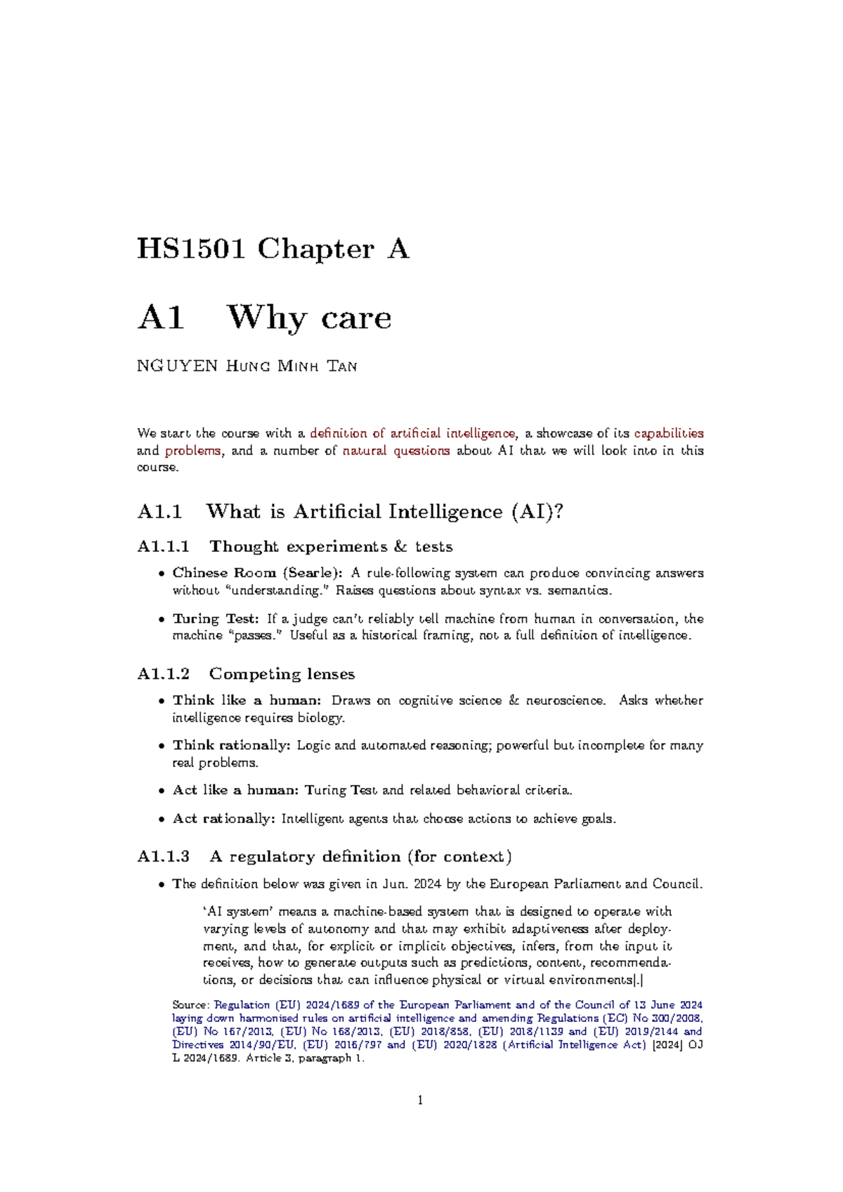 HS1501 Chapter A1: Understanding Artificial Intelligence and Its ...