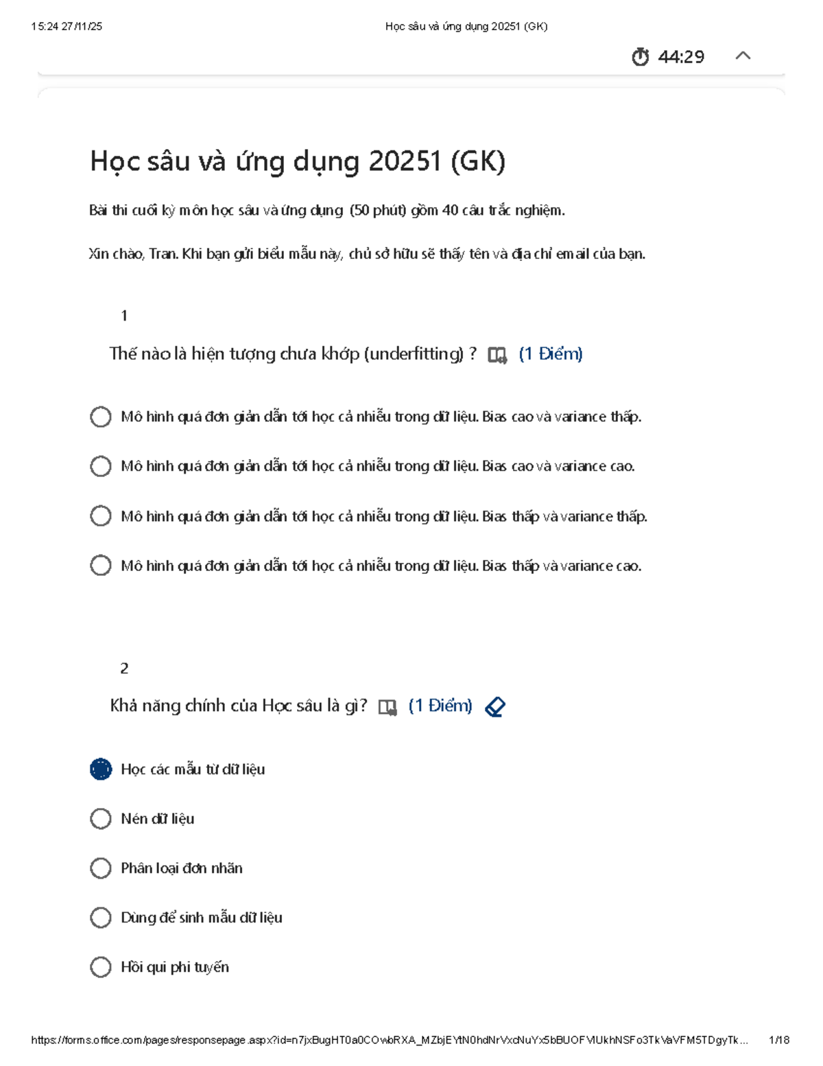 Bài thi cuối kỳ môn Học sâu và Ứng dụng 20251 (GK) - Studocu