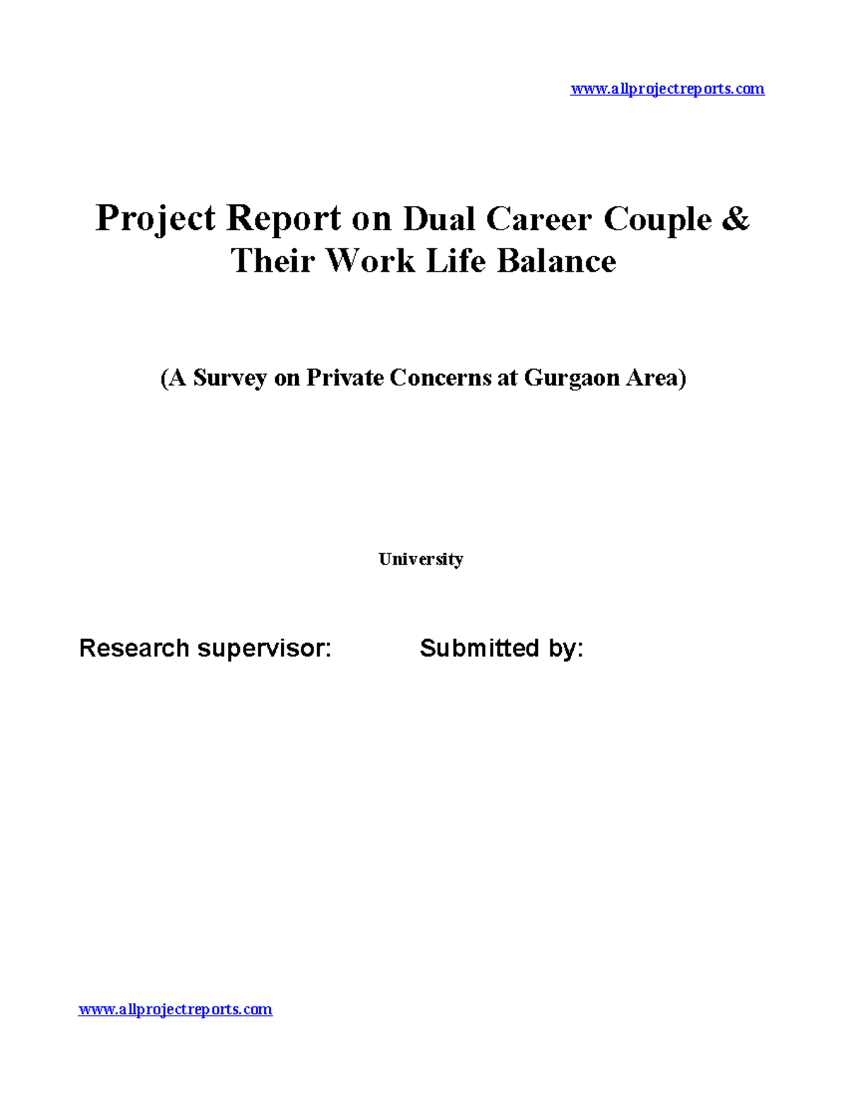 Project Report: Dual Career Couples & Work-Life Balance (Gurgaon Area ...