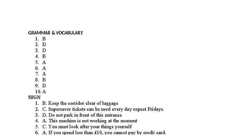 B1 Practice Test - Grammar, Vocabulary, Listening & Reading - Studocu