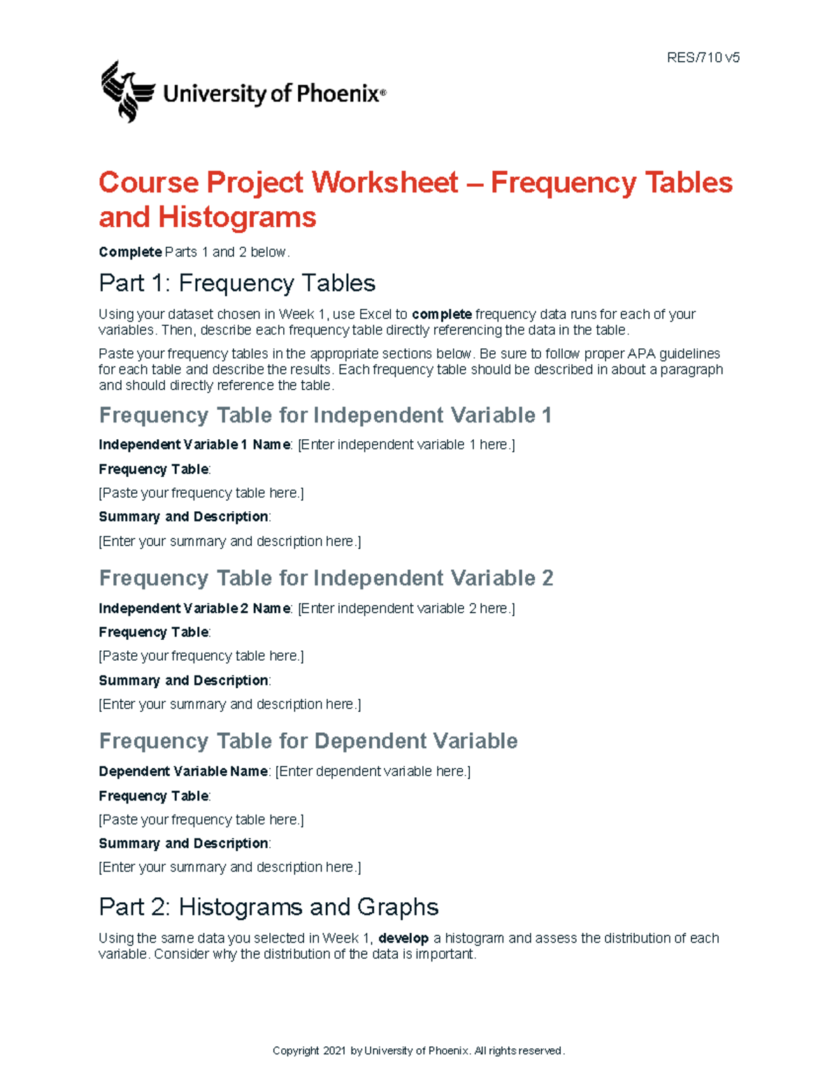 RES/710 v5 Week 2 Project: Frequency Tables & Histograms Guide - Studocu