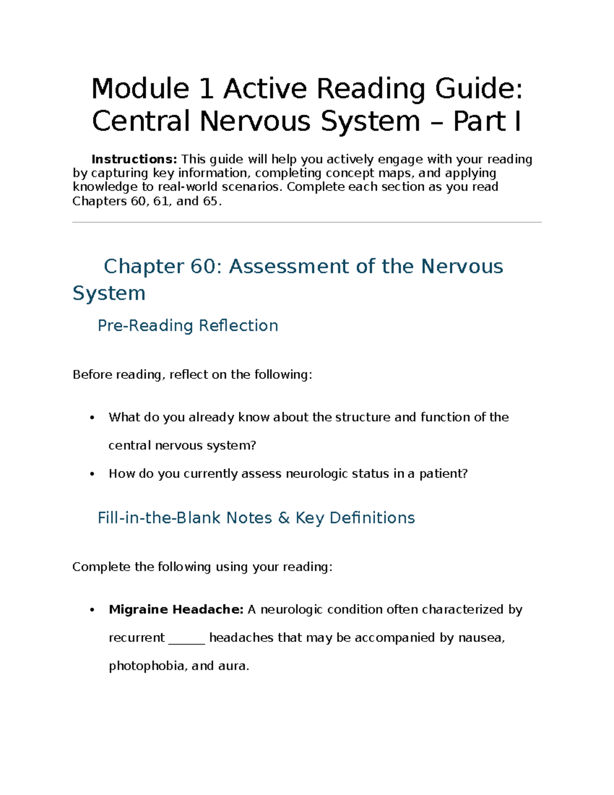 NUR2755 Module 1 Active Reading Guide - Module 1 Active Reading Guide ...