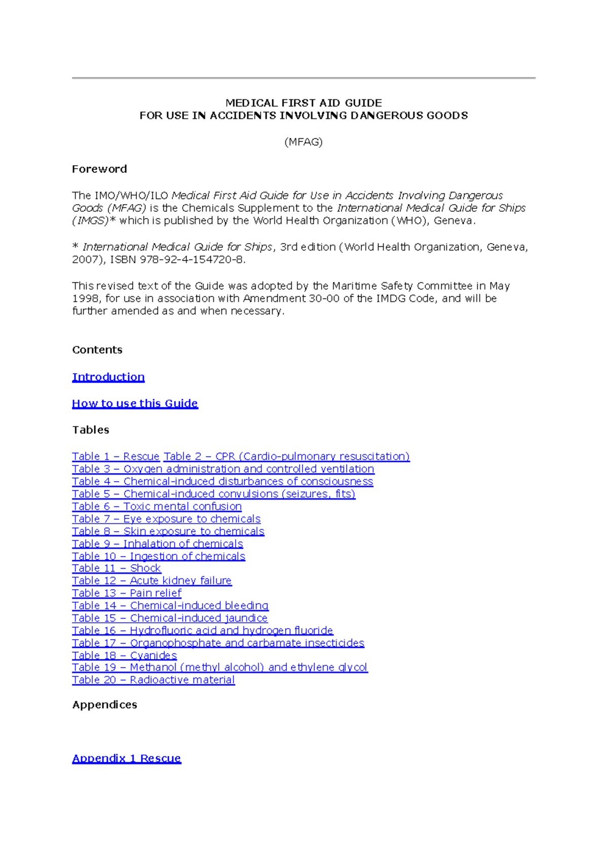 MFAG – Medical First Aid Guide for Dangerous Goods Emergencies - Studocu