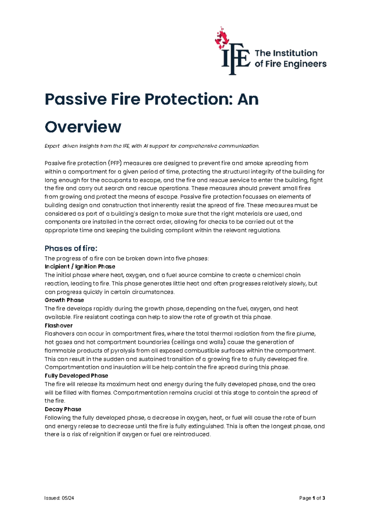 Passive Fire Protection: An Overview (IFE Insights) - Studocu