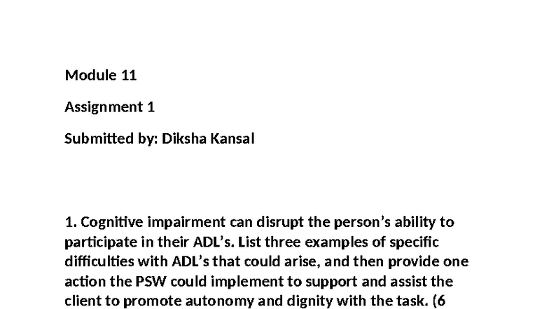 Module 11 Assignment 1: Supporting Clients with Cognitive Impairments ...