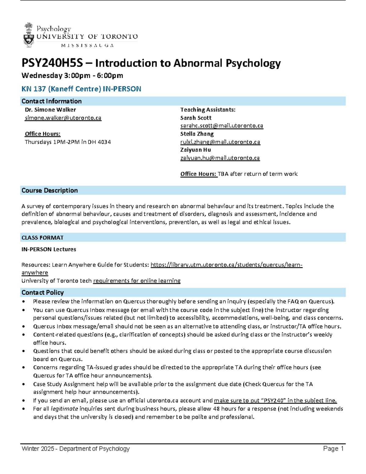 Abnormal Psychology Course