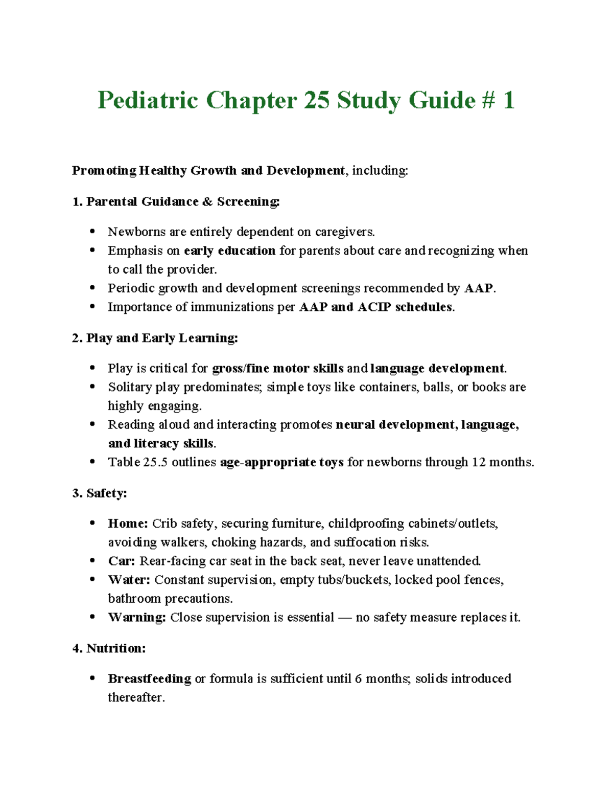 Peds CH 25 Study Guide 1: Promoting Healthy Growth & Development - Studocu