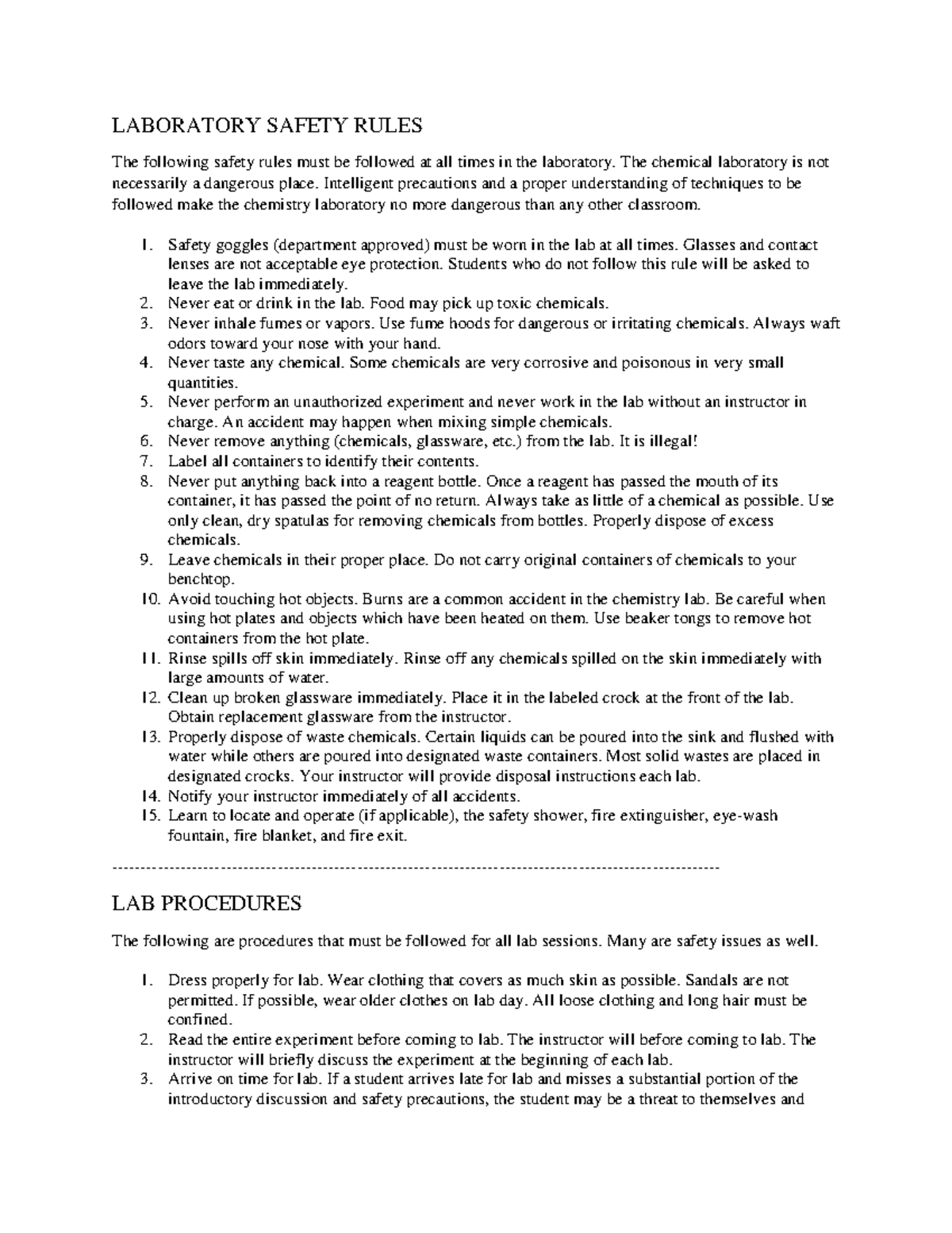 Laboratory Safety Rules Symbols 1 - LABORATORY SAFETY RULES The ...