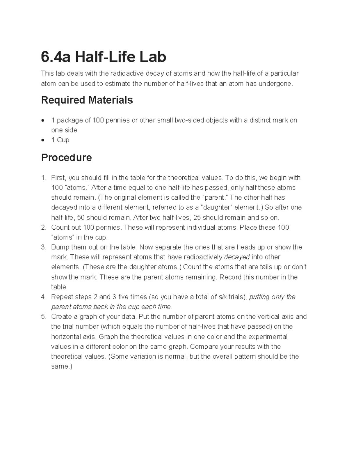 6.4a Lab Report: Radioactive Decay Experiment Analysis - Studocu