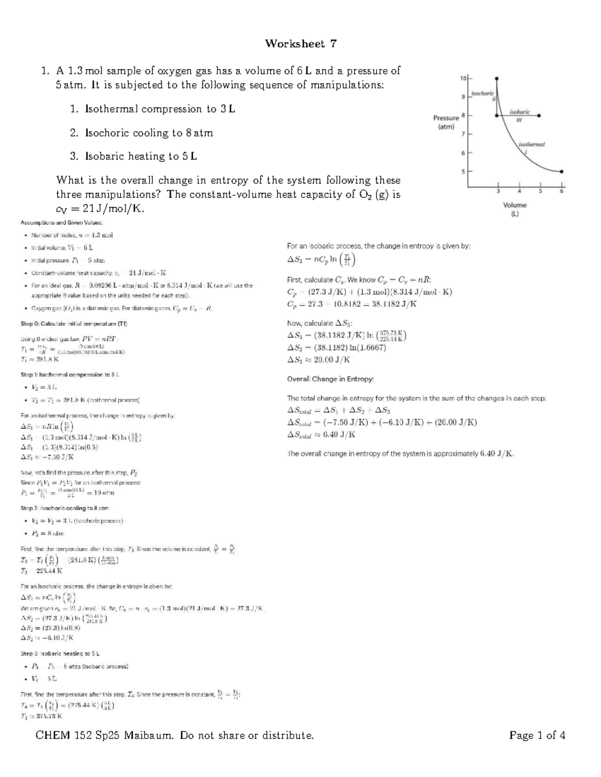 CHEM 152 Sp25: Worksheet 7 - Entropy Changes in Gas Processes - Studocu