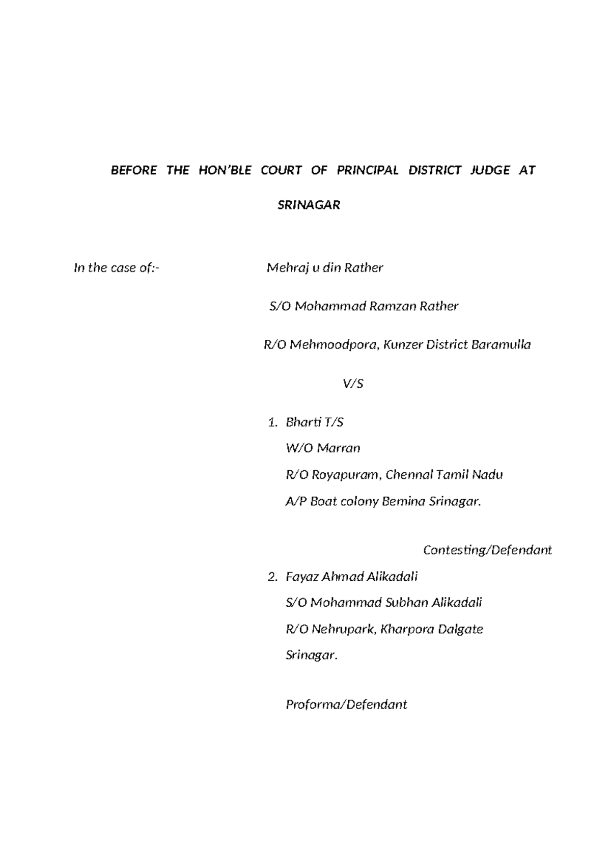 AD Interim Application in Partition Suit - Mehraj u din Rather - Studocu