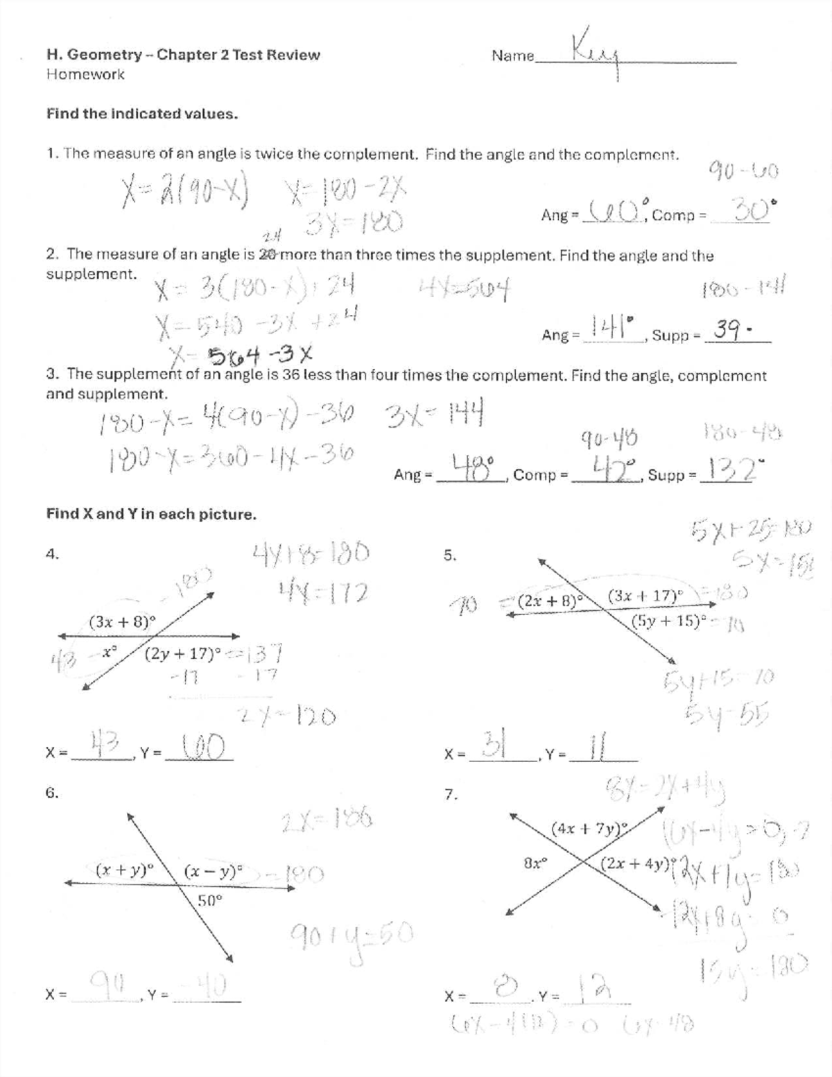 ABC123 Geometry Chapter 2 Test Review and Homework Key - Studocu