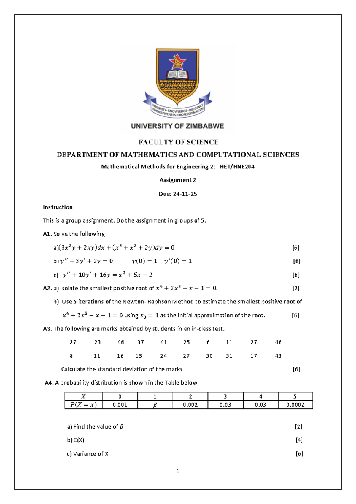 HET HNE 204 Mathematical Methods for Engineering 2: Assignment 2 Notes ...