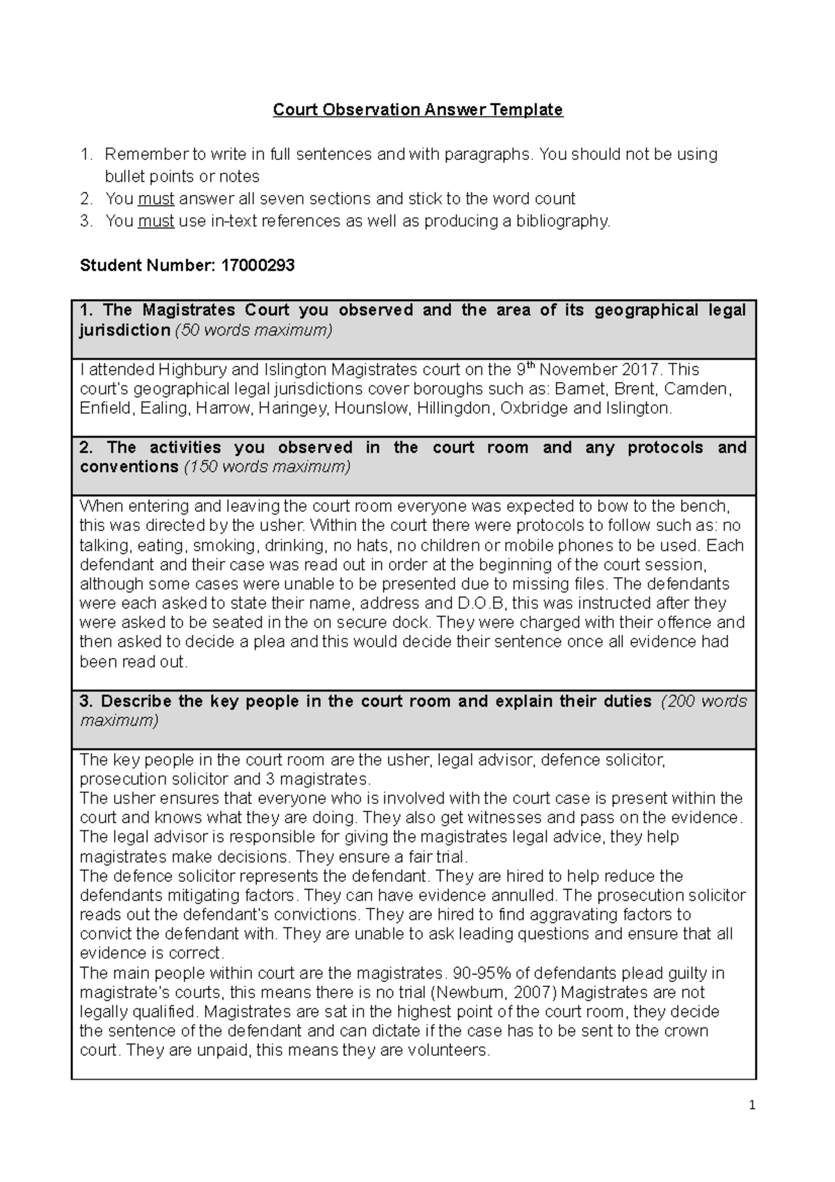 Court Observation Template: Insights on Legal Proceedings & Roles - Studocu