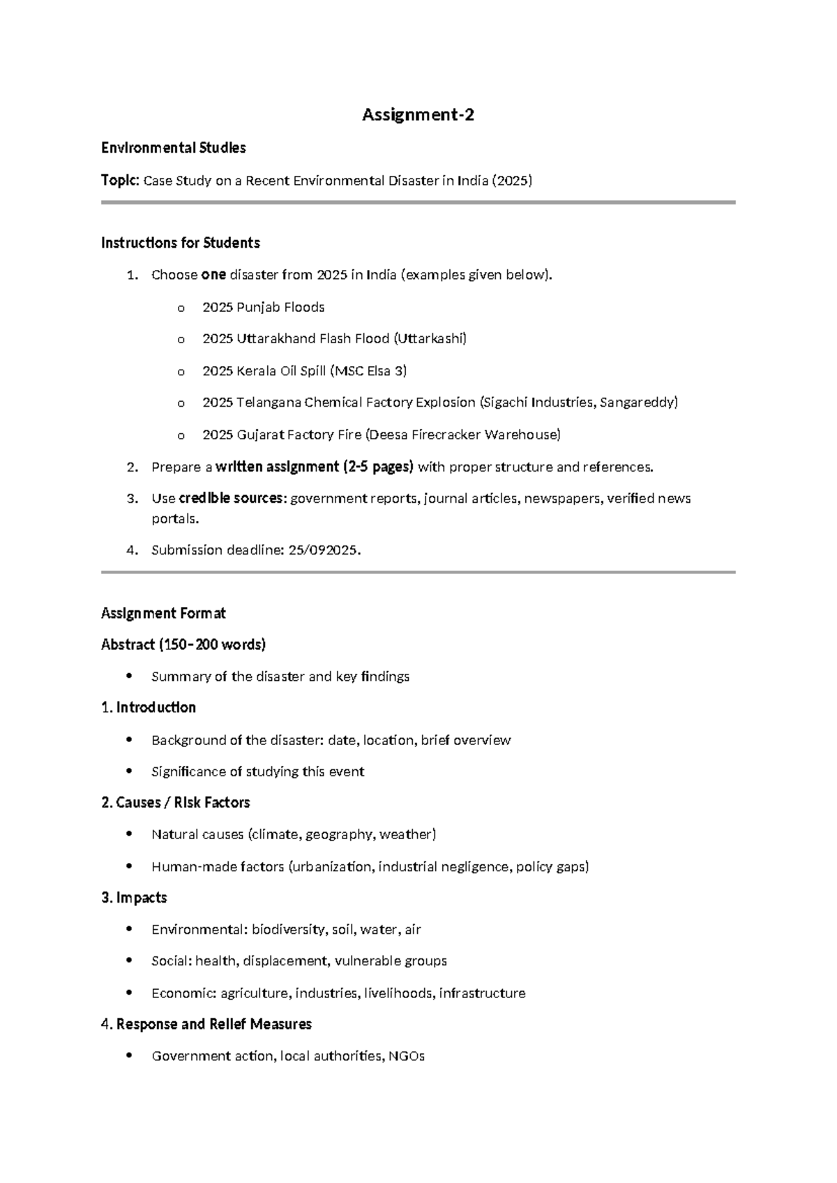 ENV 2025: Case Study on Recent Environmental Disaster in India - Studocu