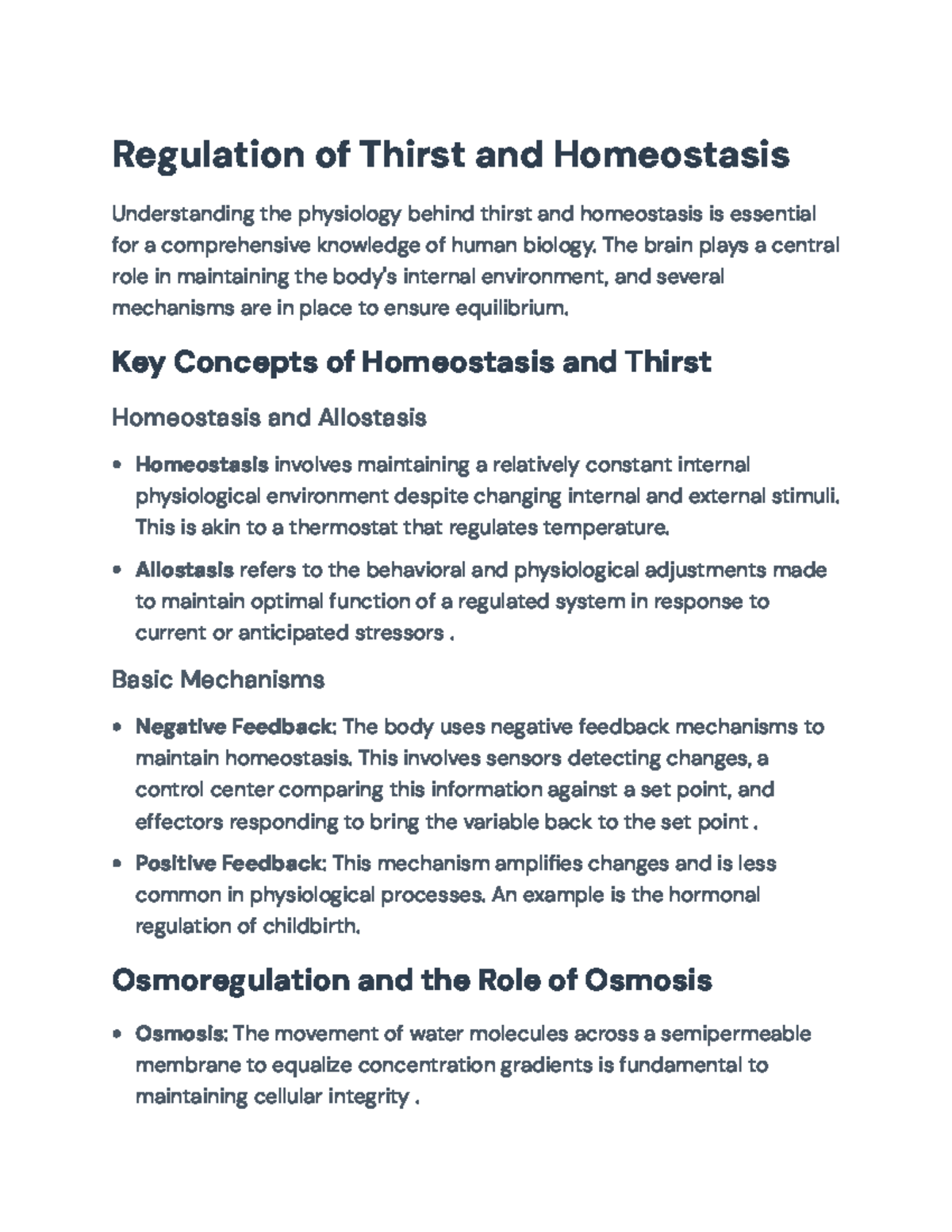 Regulation of Thirst and Homeostasis: Biological Mechanisms Explained ...