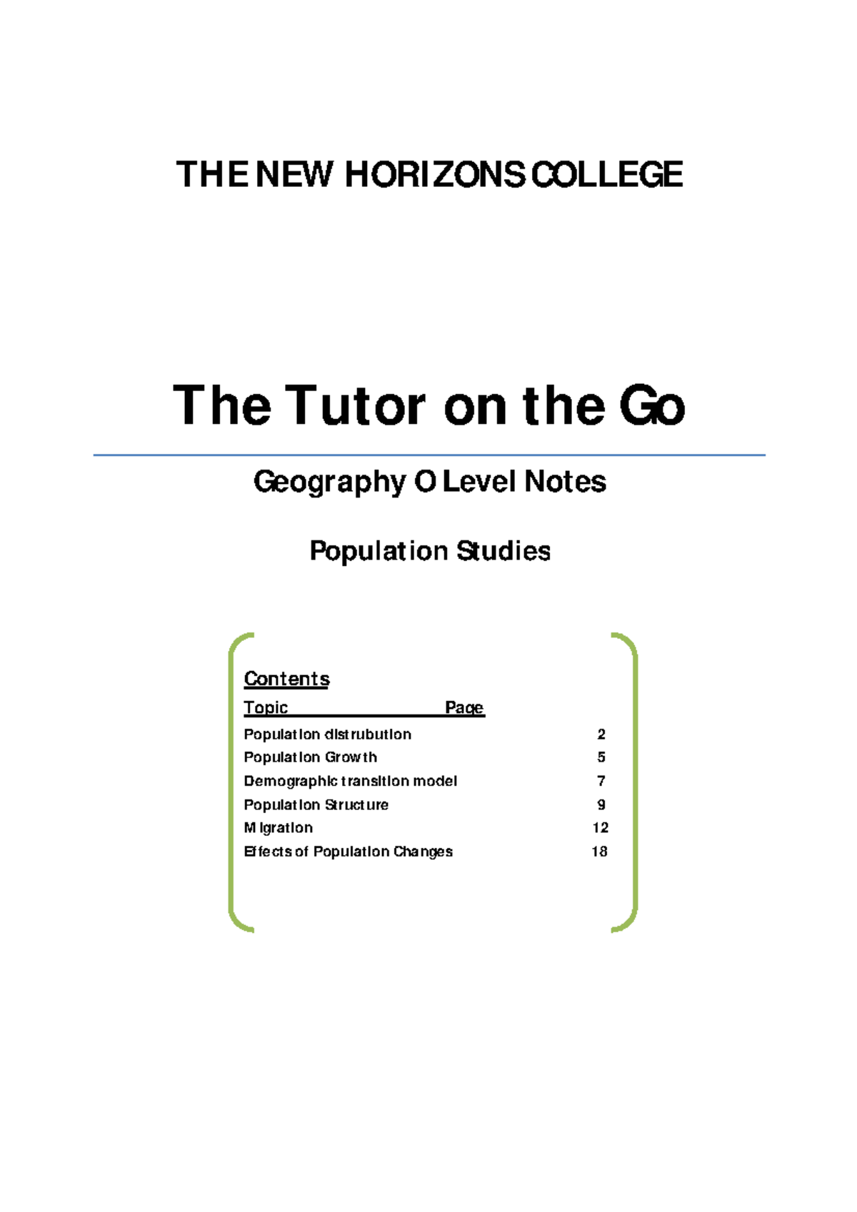 Geography O Level GEG101 Notes: Population Studies Overview - Studocu