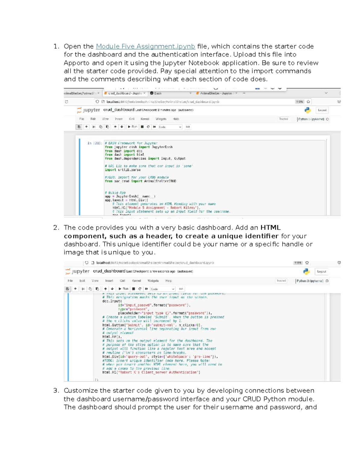 Kilroy R CS 340 Module 5-2: Dashboard & Authentication Interface Guide - Studocu