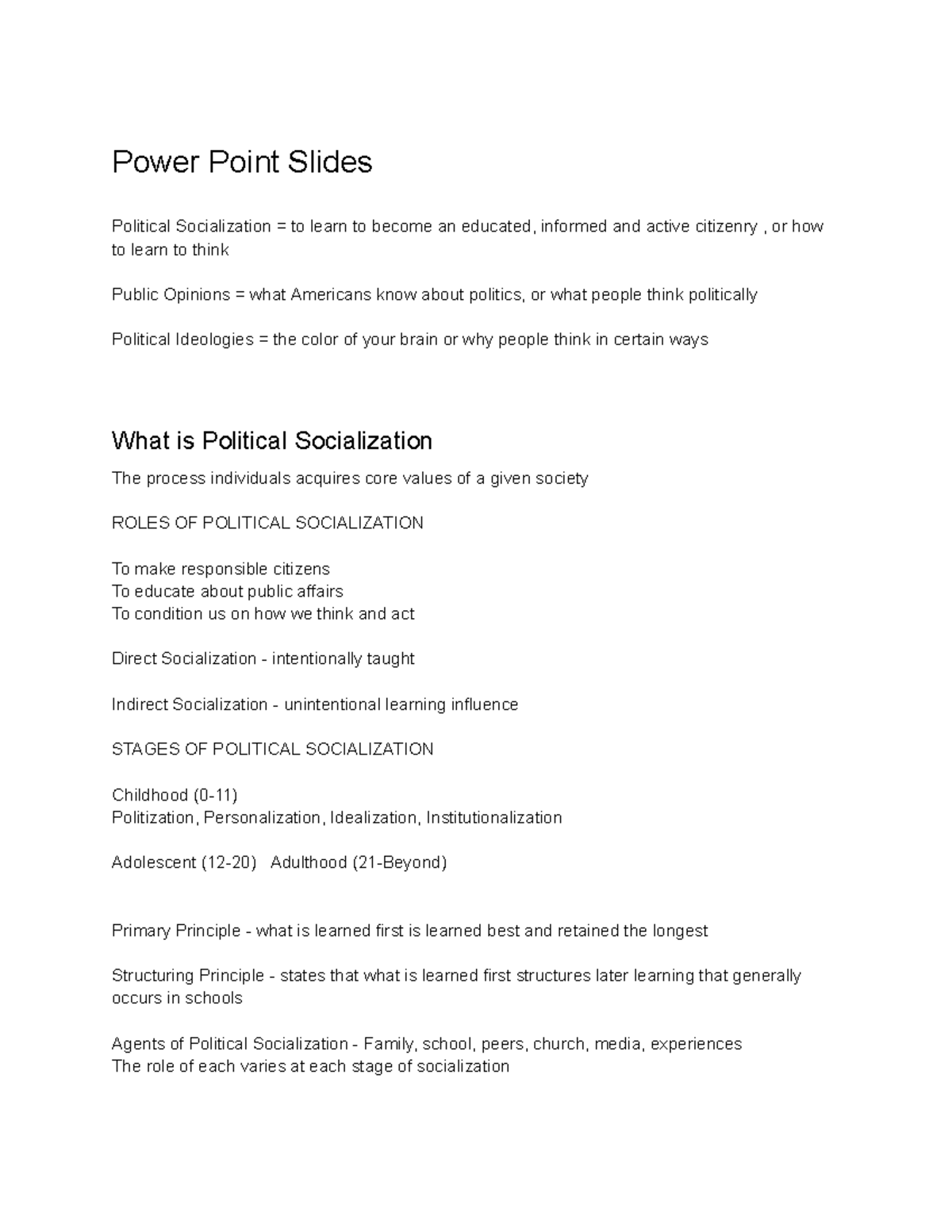Power Point Slides: Political Socialization and Ideologies (Lesson 3 ...