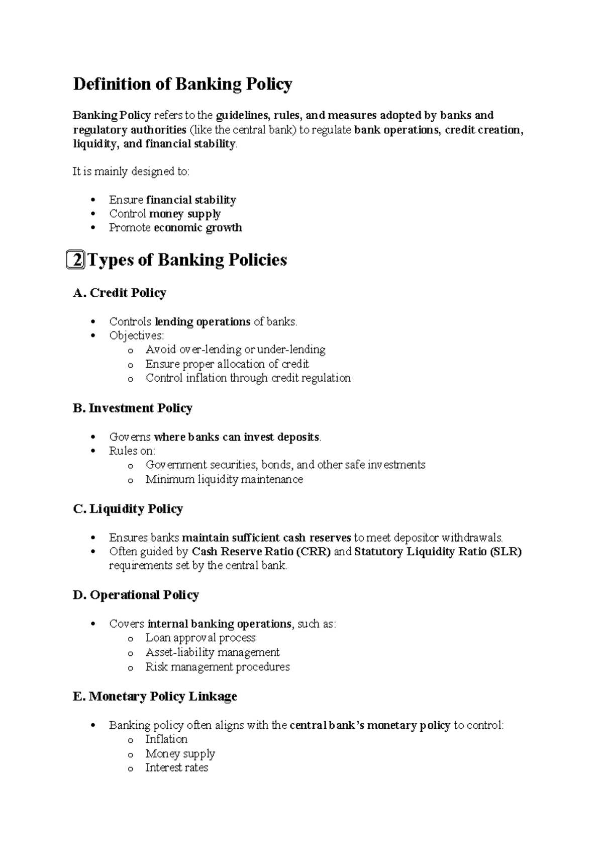 Banking Policy Overview: Guidelines for Financial Stability and Growth ...