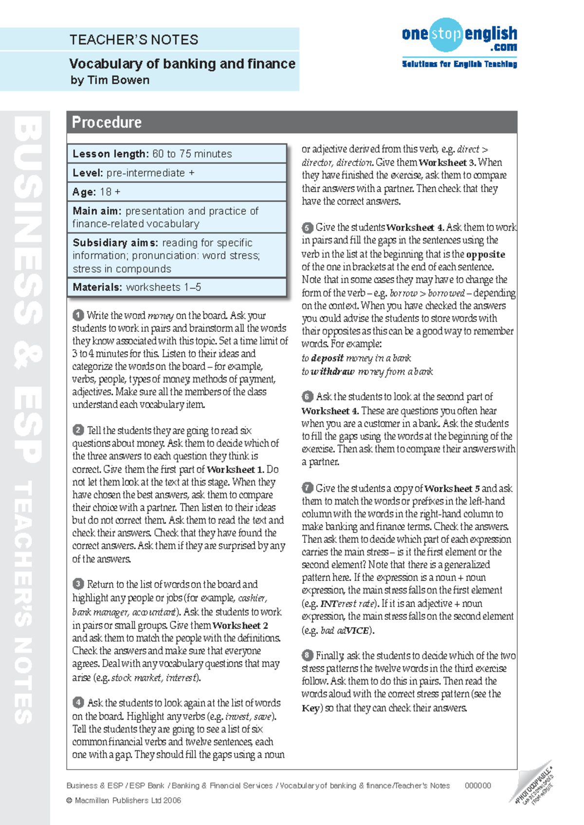 ESP BANK Vocabulary of Banking: Effective Class Notes - Studocu