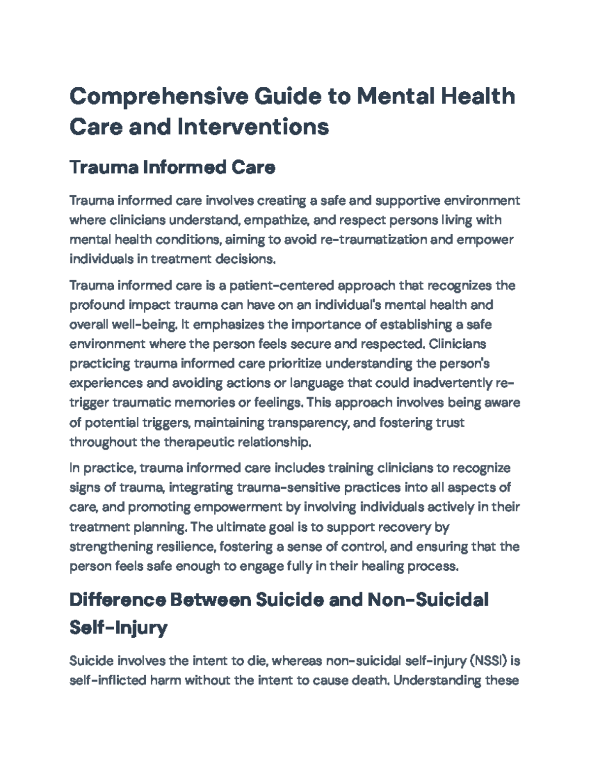 Comprehensive Guide to Mental Health Care & Trauma Informed ...