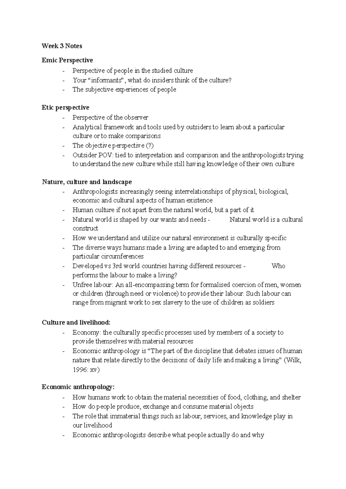 ANTH1150 Term 3 - Week 3 Lecture Notes on Emic and Etic Perspectives ...